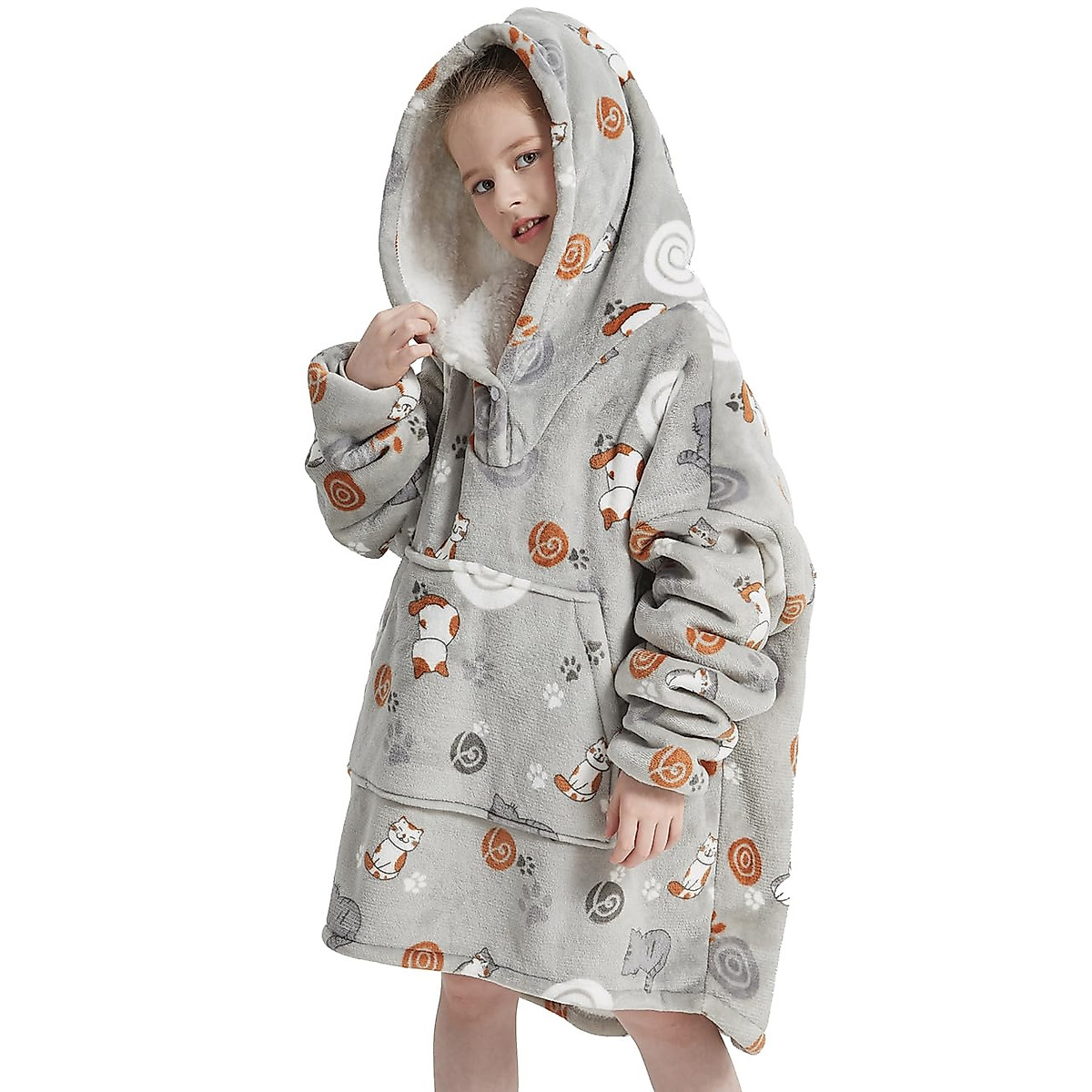 NAFLEAP Wearable Blanket Kids Hoodie Oversized Fleece Sherpa Christmas Sweatshirt Gift for Girls, Animal