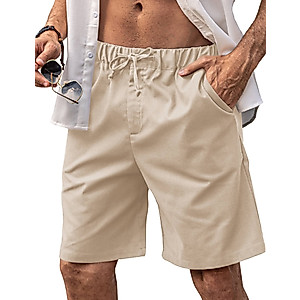 COOFANDY Men's Summer Beach Shorts Lightweight Stretch Waistband Shorts Linen Hawaiian Shorts Khaki