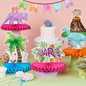 WERNNSAI 9 PCS Watercolor Dinosaur Party Honeycomb Centerpiece - Dinosaur Birthday Party Table Decorations Girls Kids Dino Birthday Baby Shower Table Toppers Supplies 3D Volcano Centerpieces
