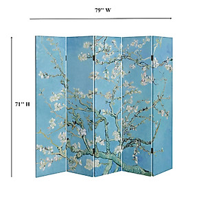 ARSTRIA 5-Panel Folding Room Divider Privacy Screen Van Gogh's Almond Blossoms Painting Canvas Foldable Portable Room Separating Divider Room Partition Freestanding Home Decor 71'' High