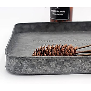 Funerom 13.8 x 9.8 inchs Rectangle Galvanized Serving Tray with 3D Letters，Gray