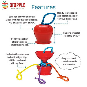 Grapple, Suction Cup Toys Holder for High Chair , Stroller and Teething Toys for Babies 6-12 Months. One of Your Baby Must Haves!