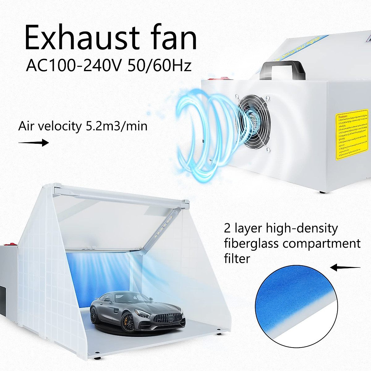 Portable Airbrush Paint Booth with Ventilation System and LED Light, 360°Turntable, Filter, Extension Hose. Airbrush Ventilation Paint Booth for Manual Hobby, DIY Painting, Hobby Handicraft