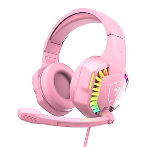 Gaming Headset with Microphone for PS4 PC Xbox One PS5 Controller,Noise Cancelling Over Ear Headphones with Adjustable Mic,Breathing RGB Light,Bass Surround,Soft Memory Earmuffs for Laptop Mac(Pink)