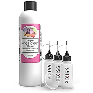 Art Institute Precision Craft Glue - Art Glitter Glue for Crafts - 8fl oz - Precision Glue Tip - Metal Tip - 3 Refillable Bottles - Flexible and Crack Resistant - Strong Hold Adhesive - Made in USA