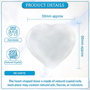 Crocon 50mm Selenite Heart stone Big Heart Shape Puff Stones Set 450+ Carats Pocket Crystal Healing Tumble Collection Palm Worry Stone Balancing Good Luck Charm Meditation Gift Craft Home Decor