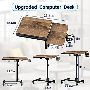Dtadvlo 23'' Rolling Computer Desk，Portable Laptop Desk，Mobile Portable Laptop Desk, Height Adjustable Laptop Sit to Stand Up Desk，Overbed Table with Wheel Adjustable Height Desk
