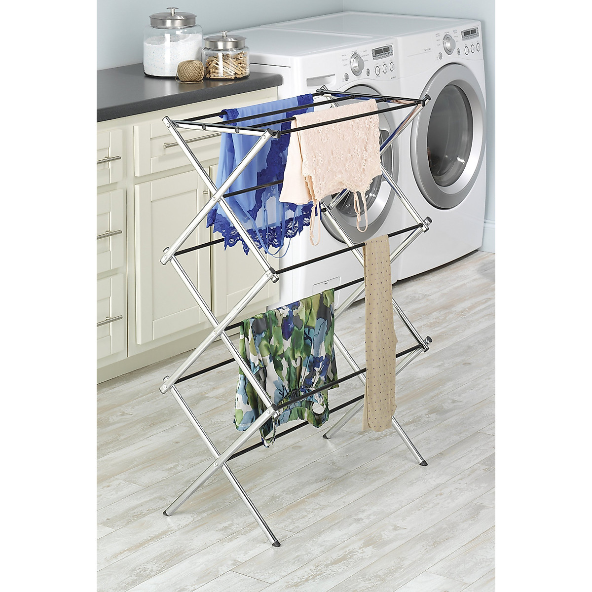 Whitmor 11-Bar Folding Clothes Top Shelf-Indoor and Outdoor-Chrome Drying Rack, 9 Hanging