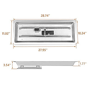 UMAX Fire Pit Kit, 28.7” x 11” Fire Pit Burner for Propane Fire Pit, Stainless Steel Fire Pit Table Insert with 11 LBS Blue Glass Beads