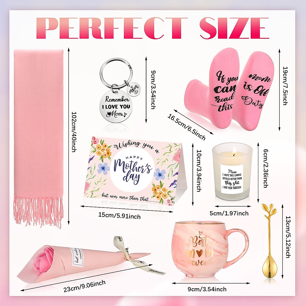 Eaasty 8 Pcs Teacher Appreciation Gifts Bulk Best Teacher Gifts Coffee Mug Scented Candle Keychain Socks Card Scarf Spoon Gifts Ideas for Women Men Retirement Christmas(Mom)