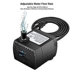 BestFire 90 GPH (350L/H, 5W) Submersible Water Pump, Ultra Quiet Fountain Water Pump with 5.9ft Power Cord, 12 Colorful Leds, 2 Nozzles for Fish Tank, Aquarium(US Plug)