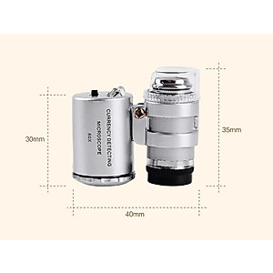 WSJIE 60X Mini Pocket High Power Microscope Professional Jewelry Appreciation Microscope Portable LED UV Magnifier (Color : A, Size : 35 * 40 * 20mm)