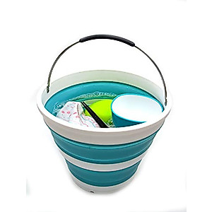 SAMMART 10L / 2.64 Gallon Collapsible Plastic Bucket - Foldable Round Tub - Portable Fishing Water Pail - Space Saving Outdoor Waterpot, Size 31cm Dia (1, Bright Blue)