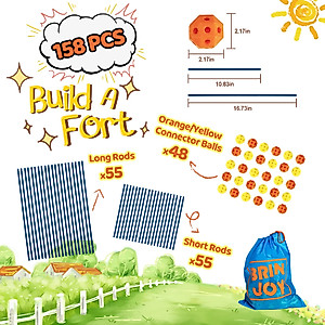BRINJOY 158 PCS Fort Building Kit for Kids, Toddler Construction Fort Building Builder Toys for Boys Girls, DIY Build A Fort Set Indoor & Outdoor Educational Gift for Kids Age 5 6 7 8 10 12 Years Old
