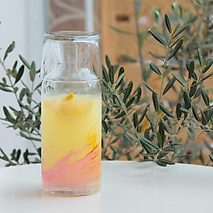 Rakle Bedside Water Carafe – 23.6oz Water Carafe and Glass – Glass Water Pitcher for Nightstand, Bedroom, Bathroom – Glass Water Carafe/Mouthwash Container for Water, Lemonade, Juice