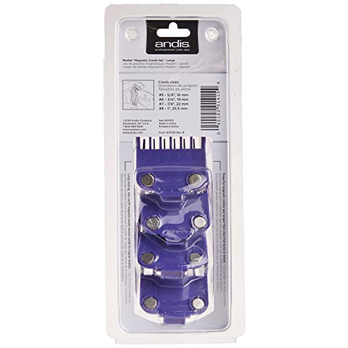 Andis 01415 Master Dual Magnet Large Comb Set - Crafted with High-Grade Metal, Contains 4 Different Size Combs - Providing a Comfortable & Snag-Free Experience - Purple