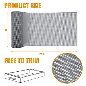 BAKHUK Grip Shelf Liner, Non-Adhesive 12 Inch x 25 Feet Cabinet Liner Durable Organization Liners for Kitchen Cabinets Drawers Cupboards Bathroom Storage Shelves (Gray)
