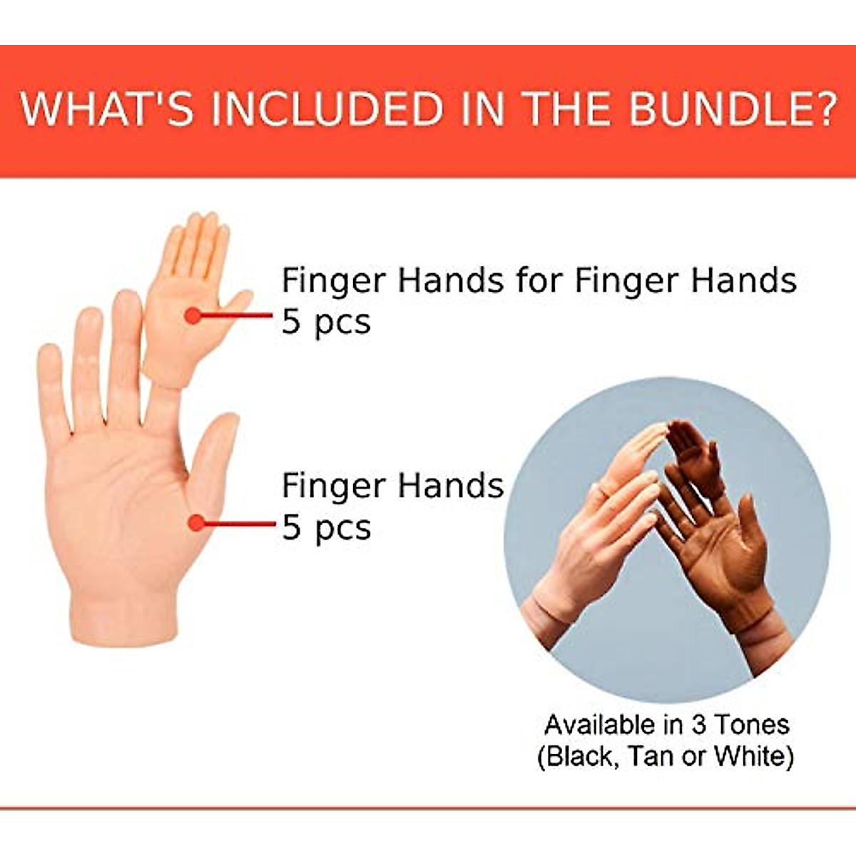 5pcs Finger Hands Puppet & 5pcs Mini Finger Hand Puppet for Finger Hand Puppets| Soft Vinyl Little Finger Puppet Party Favors Novelty Gag Toys Practical JokeToy | Assorted Tones (Black, Tan or White)