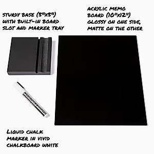 FRESH LOGIC Black Acrylic Dry Erase Board with Stand - 10"x12" Desk Whiteboard with Marker - Black Board Chalk Board to Do List Small White Board Erasable - Blackboard for Home Office School
