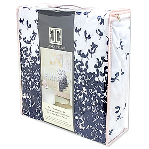 Ivanka Trump Wildflower Collection: 4pc Nursery Bedding Baby Crib Bedding Set - Pink/White/Navy Crib Bedding with Pink Plush Bunny