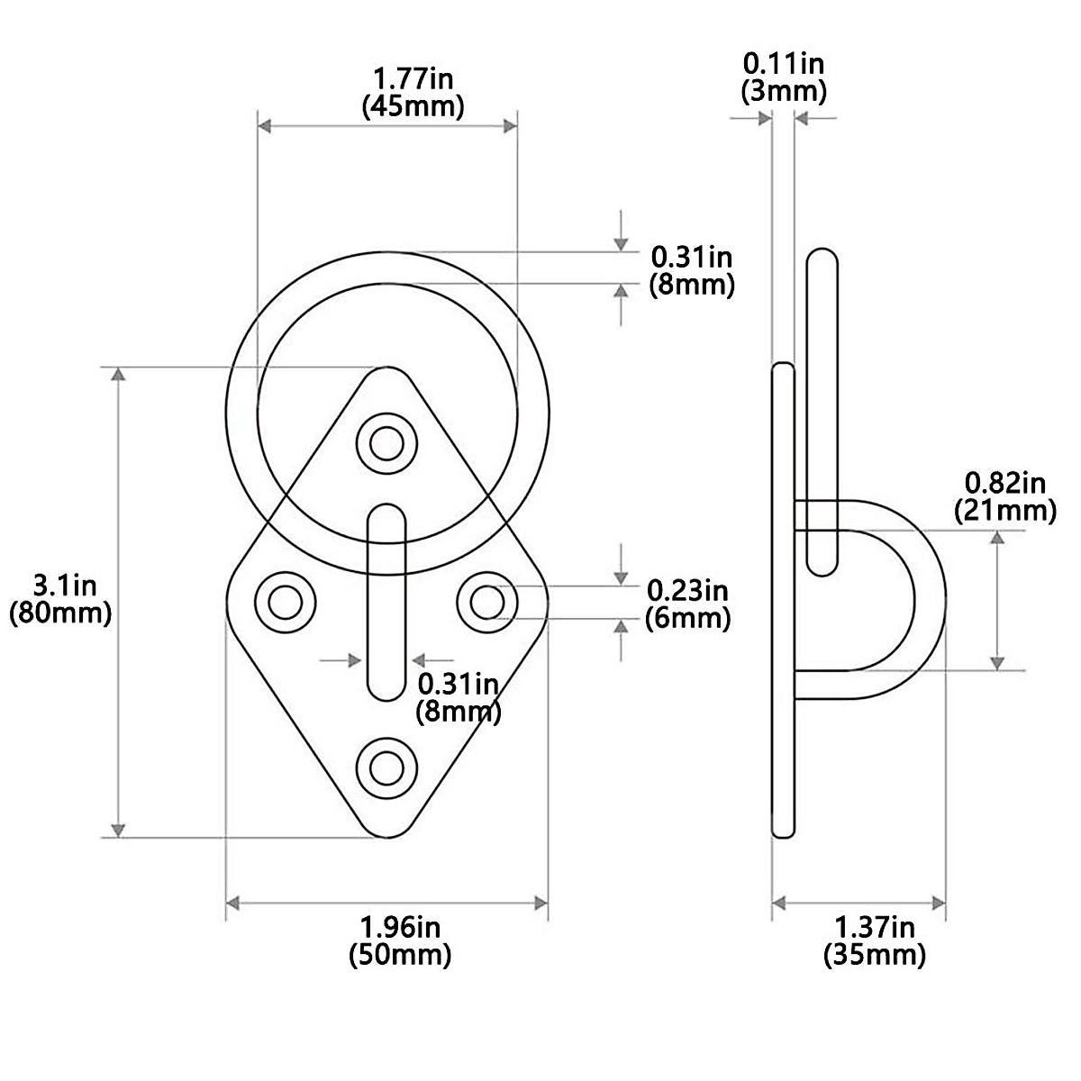 heyous 2-Pack M8 304 Stainless Steel Heavy Duty Pad Eye Hook Plate Staple Ring with Mounting Screws for Yoga Hammock Swing Marine Boat Application