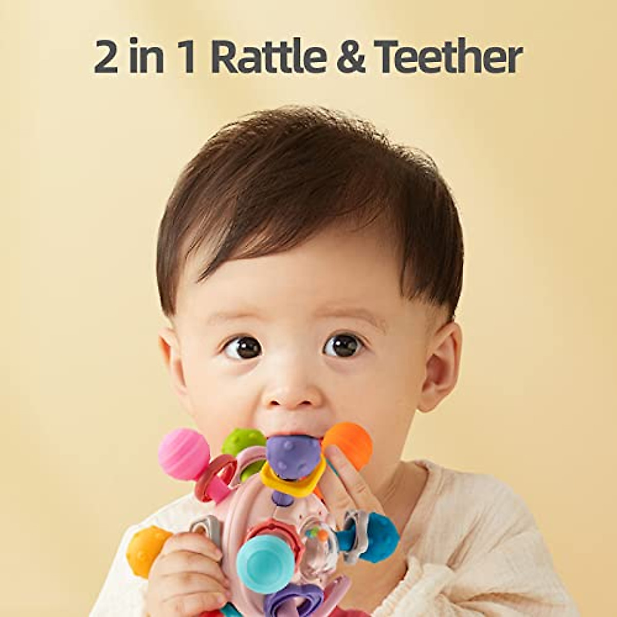 Baby Sensory Teething Toys, Atomic Ball Chew Toys Rattle & Teether Grasping Activities Infant Toy for 0 6 12 Months Boys & Girls Gift(Pink)