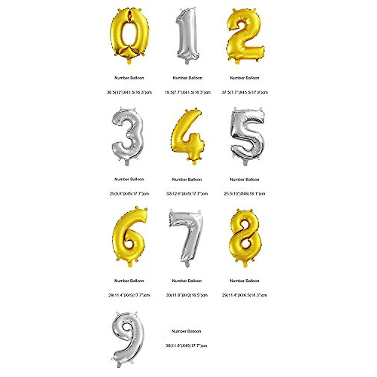 AnnoDeel 10 pcs 16inch Number Gold Balloons, 0~9 Gold Foil Balloons for Birthday Wedding Party Decorations Number Balloons