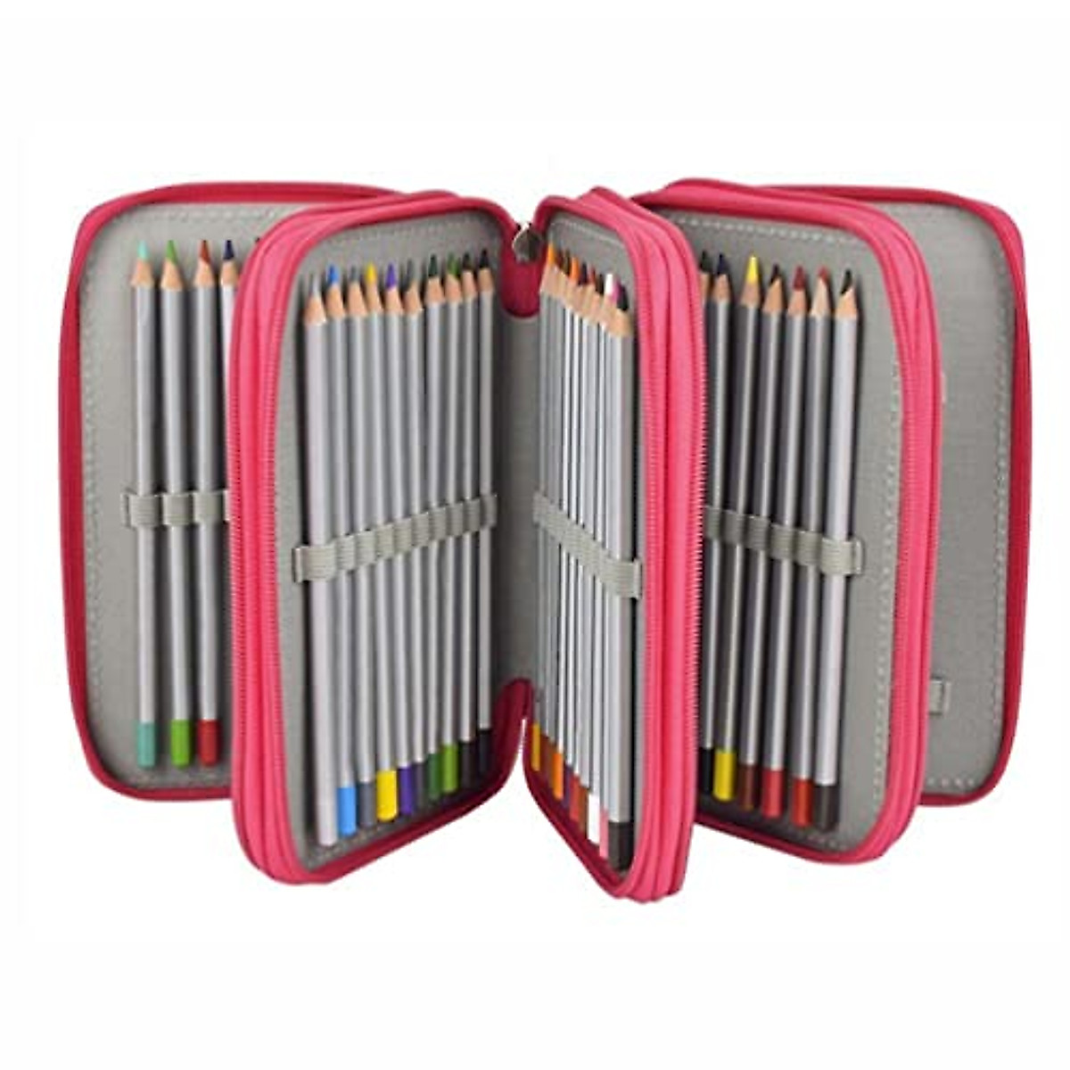 Tofficu Colored Pencil Case with Compartments 72 Slots Handy Pencil Bags Large for Watercolor Pencils Gel Pens and Ordinary Pencils (Roso)