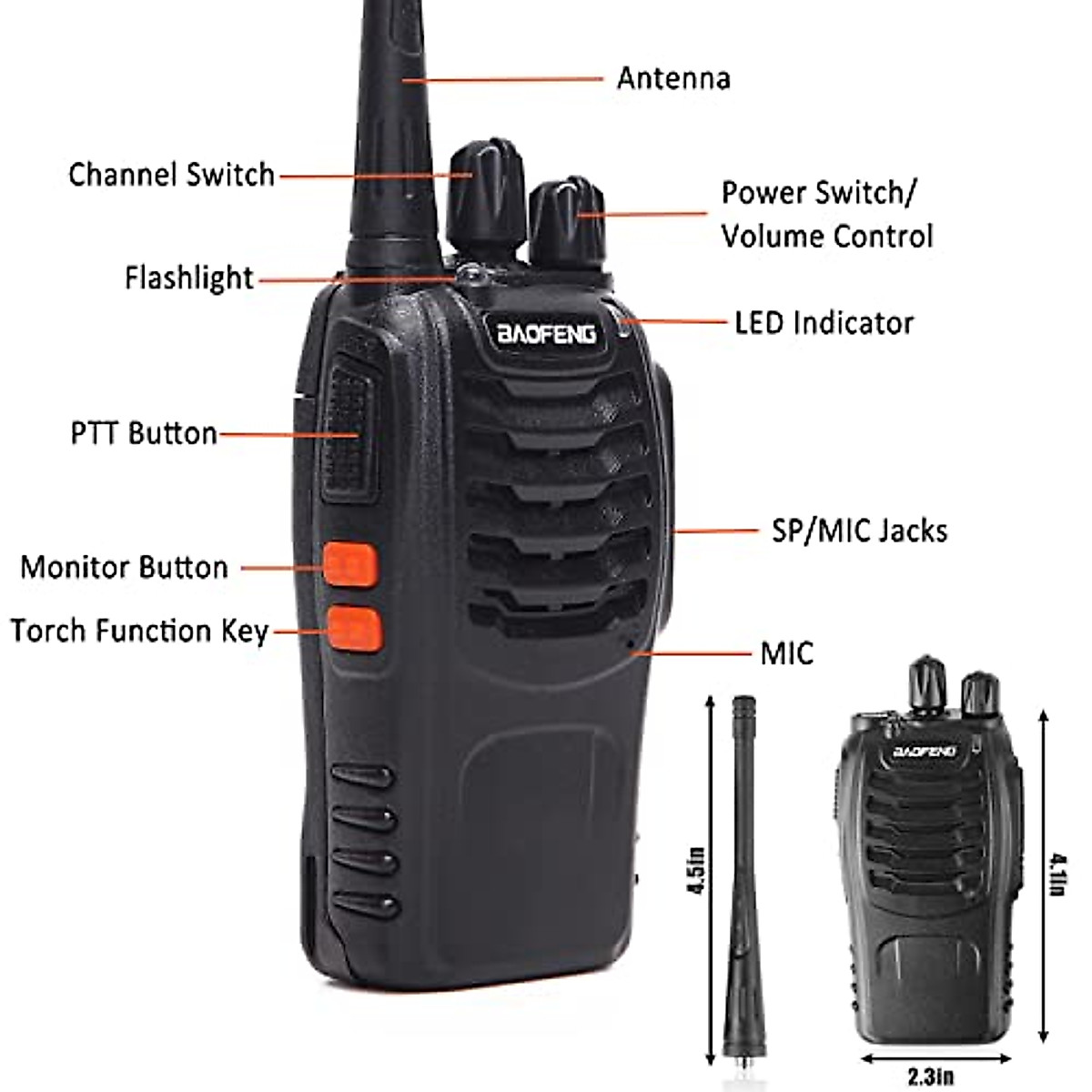 BAOFENG BF-888S Rechargeable Walkie Talkies for Adults, Handheld Two Way Radios Long Range with Earpiece and Mic, Wireless Walkie Talkie with Li-ion Battery and Charger, Walky Talky(2 Pack)
