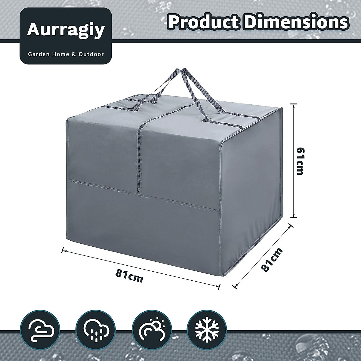 Outdoor Cushion Storage Bag Square Cushion Storage Bags Water Resistant All Weather Protection with Zipper and Handle Garden Furniture Cushion Carrying Bags-81x81x61cm/32"L x 32" W x 24" H (Grey)