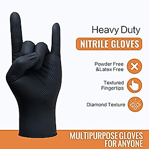 Wostar Industrial Black Nitrile Gloves 8 Mil Box of 50 Large Latex Powder Free Diamond Textured Heavy Duty Black Gloves