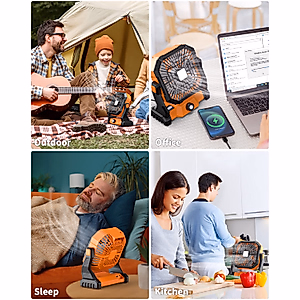 GIPAOE Personal Fan Camping rechargeable, 20000mAh Battery powered fan with LED Lantern,270°Head Rotation, Small Table/USB Desk Fan Portable with Hanging Hook for Travel Camping Tent Office, Orange