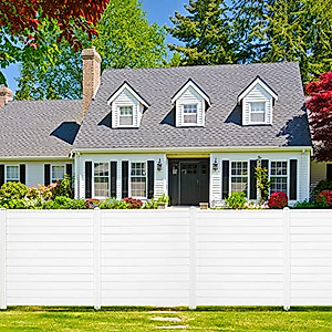 BETELNUT Outdoor Privacy Screen 2 Panels, 48''H Decorative Air Conditioner Fence Trash Can Enclosure with 3 Stakes, Easy Assembly, PVC Vinyl Freestanding Picket Fences for Garden Patio Lawn