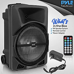 Pyle Wireless Portable PA Speaker System - 800W Powered Bluetooth Indoor & Outdoor DJ Stereo Loudspeaker with MP3 AUX 3.5mm Input, Flashing Party Light & FM Radio-PPHP1244B,Black