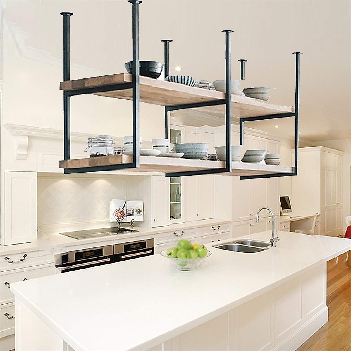 Floating Shelves，Rustic Ceiling Shelf Brackets 2 Layer，Wall-Mounted Decorative Rack for Bar Restaurant，Hanging，Easy to Install ( Size : 80*30*60cm )