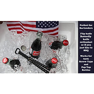 Caliber Gourmet CBG-1021-BK Butterfly Knife Style Multitool Butterfly Bottle Opener and Beer Opener Bartender Supplies, Black