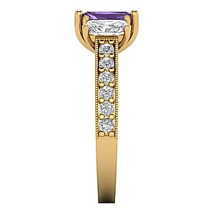 Clara Pucci 1.82 ct Emerald Cut Solitaire 3 stone Accent Created Alexandrite Engagement Anniversary Bridal Ring 18K Yellow Gold 6.75