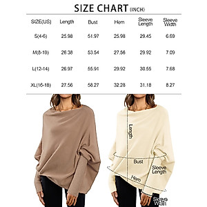 LILLUSORY Womens Batwing Oversized Sweaters Assymetrical Off The Shoulder Boat Neck Wrap Tunic Tops Fall Fashion Cloth Outfit Nutmeg Large