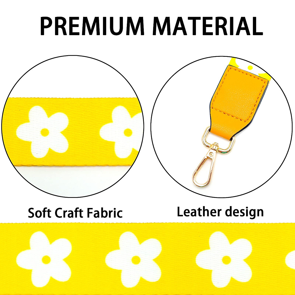 weiwei Wide Purse Strap Replacement,Flower Adjustable Guitar Style Bag Straps for Women Crossbody Handbags,Yellow Leather Design at The End