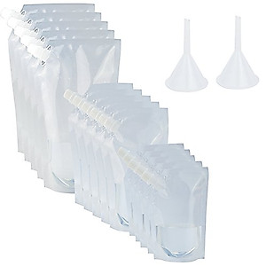 Wobe 15pcs Plastic Liquor Pouch Drinks Flasks, Concealable Drinking Flasks Cruise Bag Kit 230 ml 420 ml 1000 ml with Funnel Clear Foldable Water Bottle For Spirits Booze Alcoho