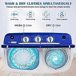 Portable Washing Machine, Mini Twin Tub Laundry Machine lavadora 17lbs Capacity (10lbs Washing & 7lbs Spinning), Portable Washer and Dryer Combo for Apartments, Dorms, with Inlet & Drain Hose, White