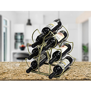LushAccents Countertop Wine Rack - 7 Bottle Freestanding Modern Silver Metal Small Wine Rack - 3 Tier Tabletop Wine Holder Stand for Countertop, Pantry, Cabinet, Wine Bottle Storage