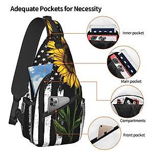 Sunflower And American Flag Crossbody Sling Backpack Shoulder Chest Urben Sling Bag Travel Hiking Chest Bag Daypack For Women & Men