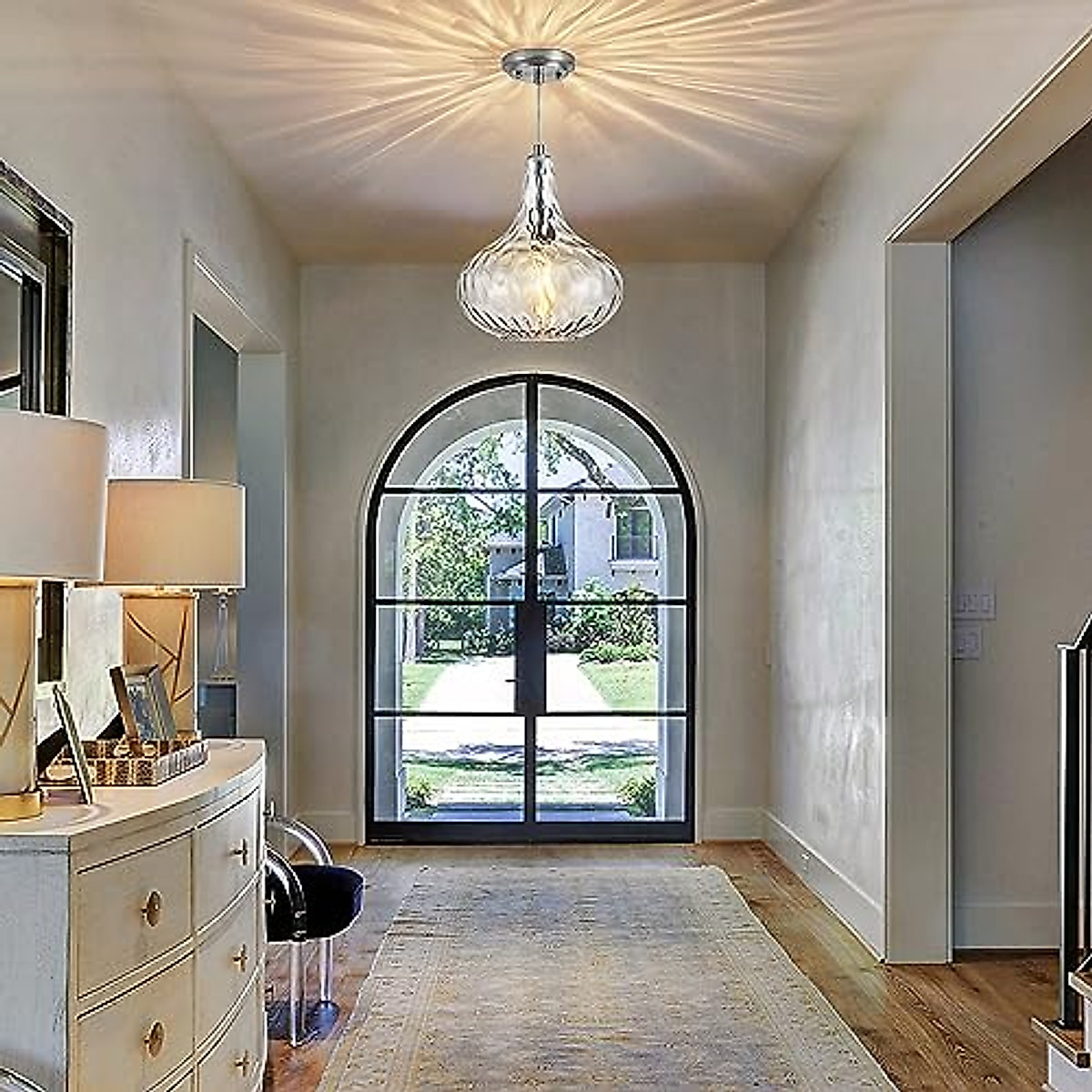 CATINER Glass Pendant Light Brushed Nickel 11-inch Hammered Pendant Lighting for Kitchen Island, Kitchen Sink, Hallway, Living Room