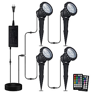 COVOART Landscape Lighting, Low Voltage Landscape Lights with Transformer & Remote, 16W 1200lm 12V Color Changing Outdoor Lights for Yard House Garden Tree IP66 Waterproof 4 Pack Spotlights