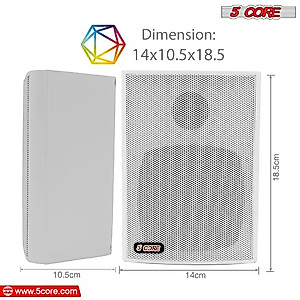 5 CORE Outdoor Speakers Stereo in Wall Speaker 100W Peak Passive Outside Surface Mount Wired Waterproof Patio House Garage Indoor Exterior Audio System Out Door Bocinas Para Casa - 13T WH 1PK