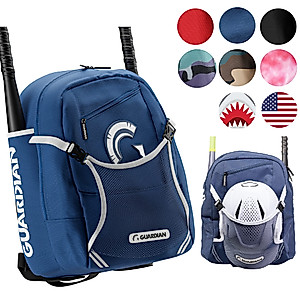 Guardian Baseball Backpack for Youth, Softball Bag for Girls, Durable Bat Bags Baseball Youth Boys and Girls, TBall Bag – Includes Hook to Hang on Fence - Navy/White