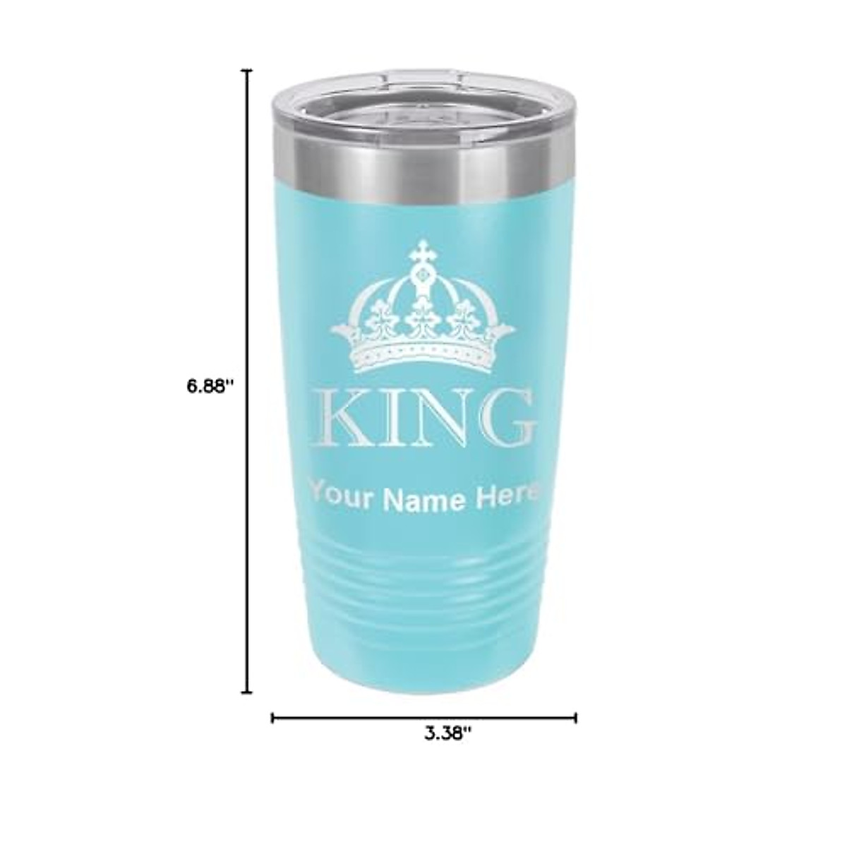 LaserGram 20oz Vacuum Insulated Tumbler Mug, King Crown, Personalized Engraving Included (Light Blue)
