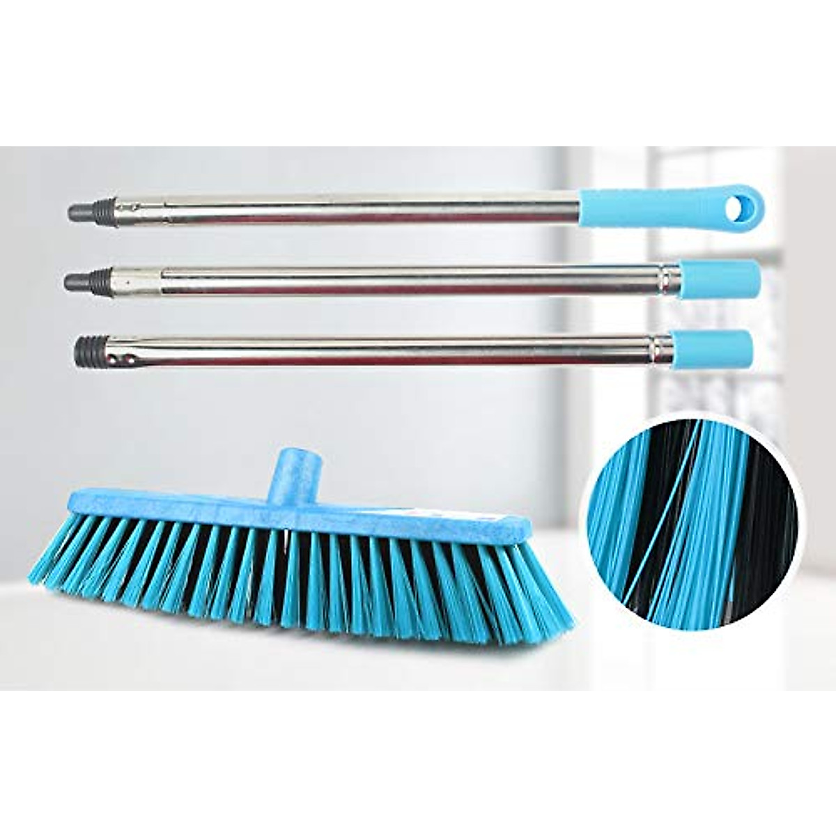 JEBBLAS Yard Brush,Garden Broom,Outdoor Sweeping Brush,Heavy Duty Brush,Garden Brushes,Long Handle with Stiff Bristles Brooms(Blue,18")