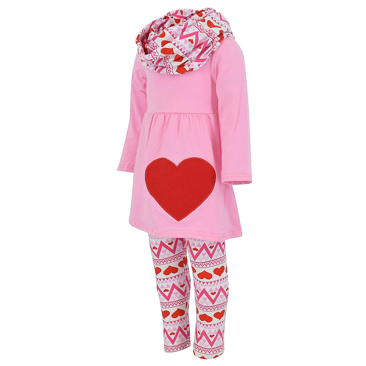 Unique Baby Girls Toddler 3 Piece Valentines Day Matching Heart Print Legging Set (9t, Pink)